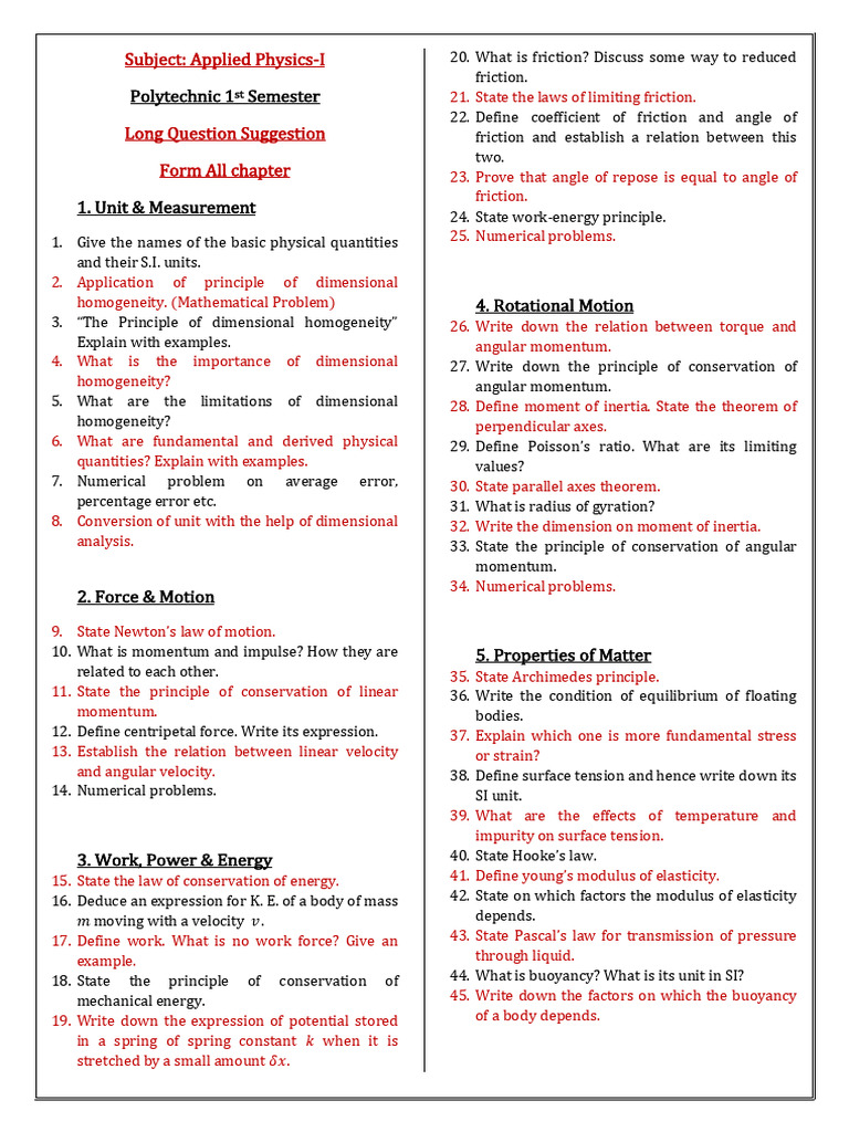 Physics I Important Question | PDF | Heat | Angular Momentum