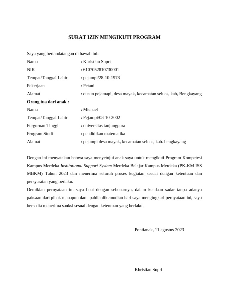 Surat Izin Program Kampus Merdeka 2023 | PDF