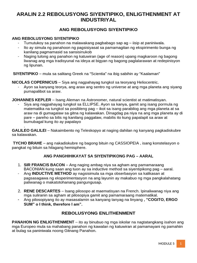 M3 - A2 Siyentipiko, Enligthenment, Industriyal | PDF