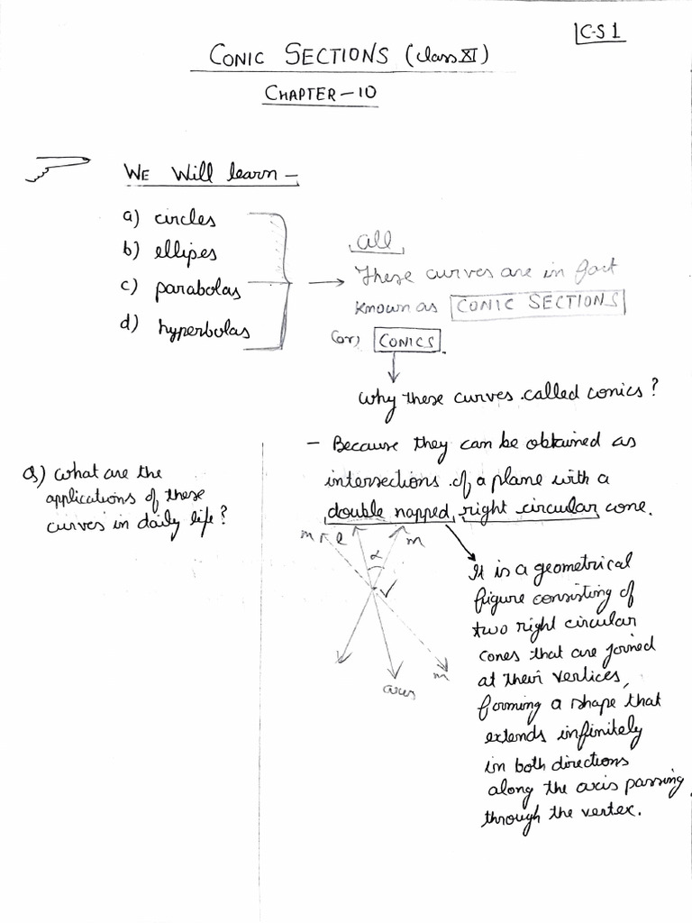 Class 11 Conic Section Cbse KV | PDF | Analytic Geometry | Euclidean Geometry