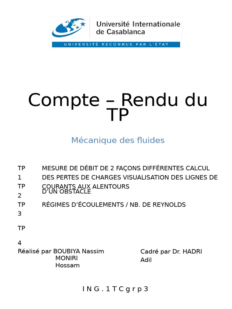Compte-Rendu TP Mécanique Des Fluides GC2 PDF | PDF | Écoulement laminaire | Pression