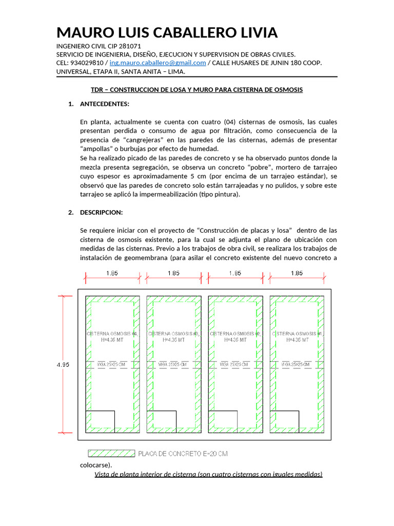 TDR-CISTERNA OSMOSIS, LOCAL ATE | PDF | Hormigón