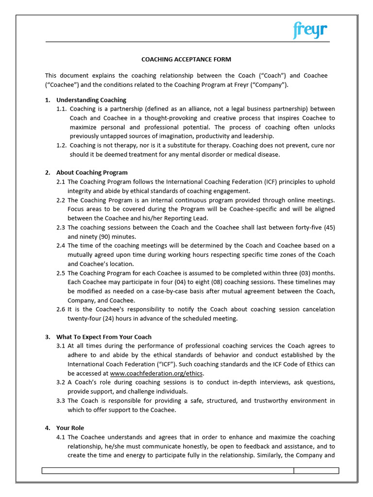 Coaching Acceptance Form For A Coachee | PDF | Confidentiality ...