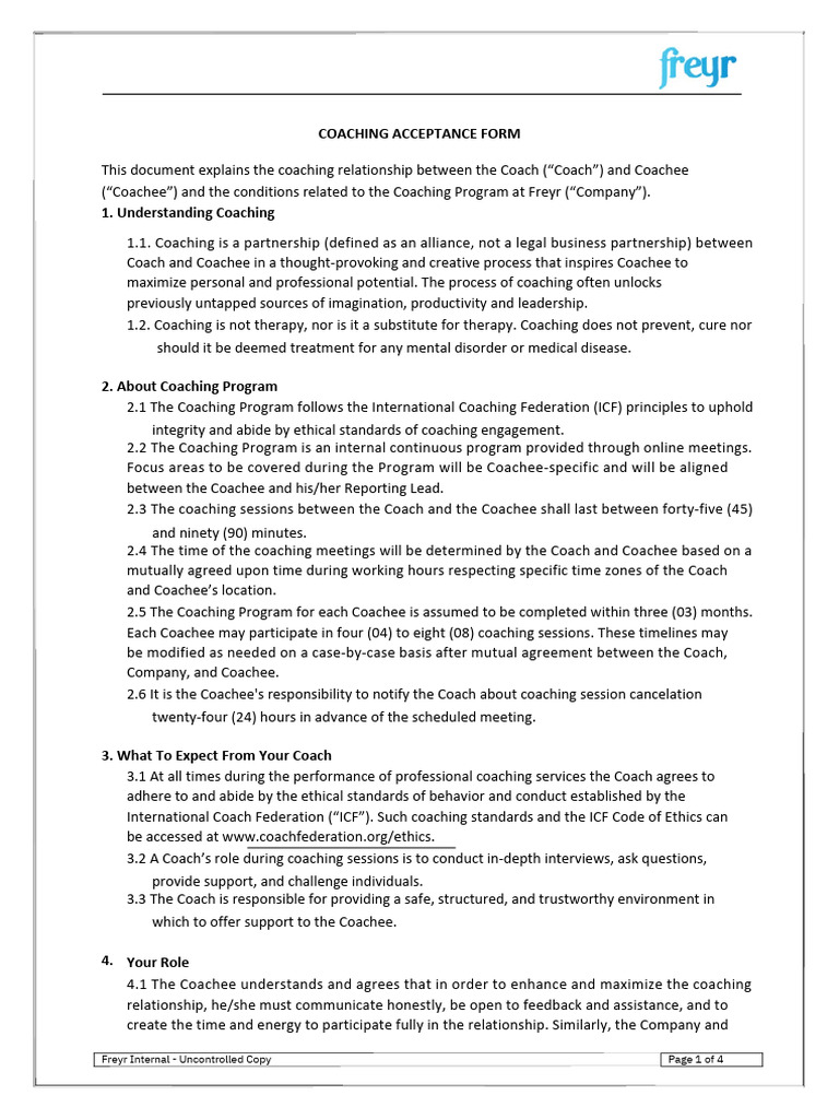 Coaching Acceptance Form Overview | PDF | Confidentiality | Psychotherapy