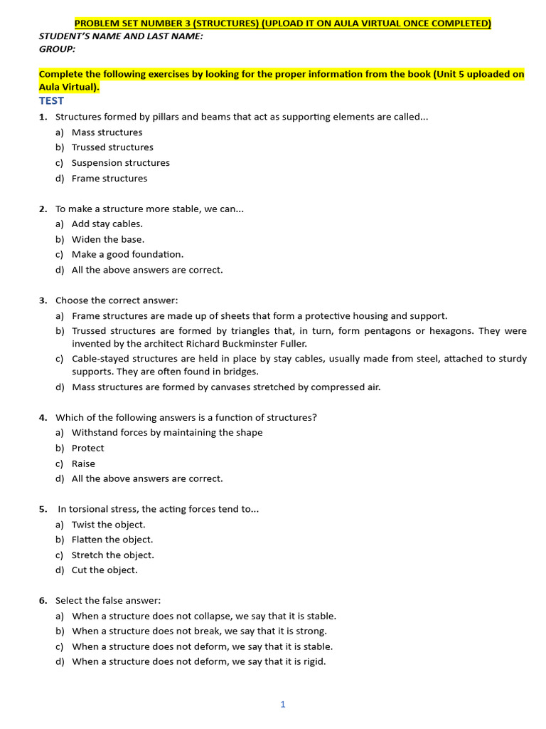 Set of Activities 3 (Structures) | PDF