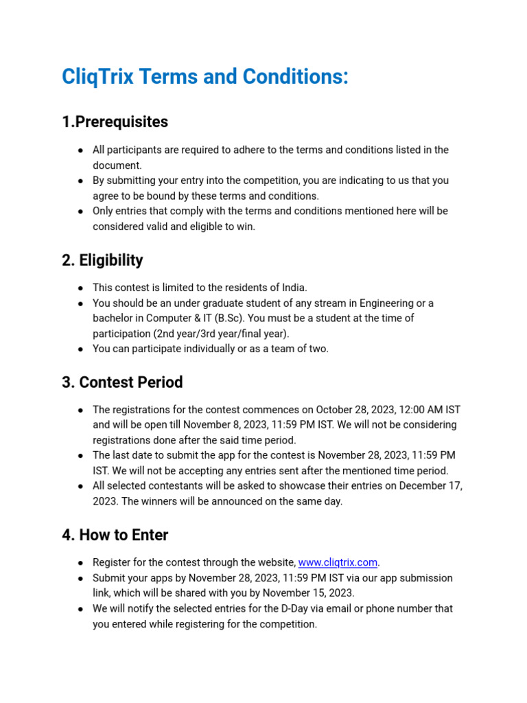 CliqTrix Contest Terms 2026 | PDF