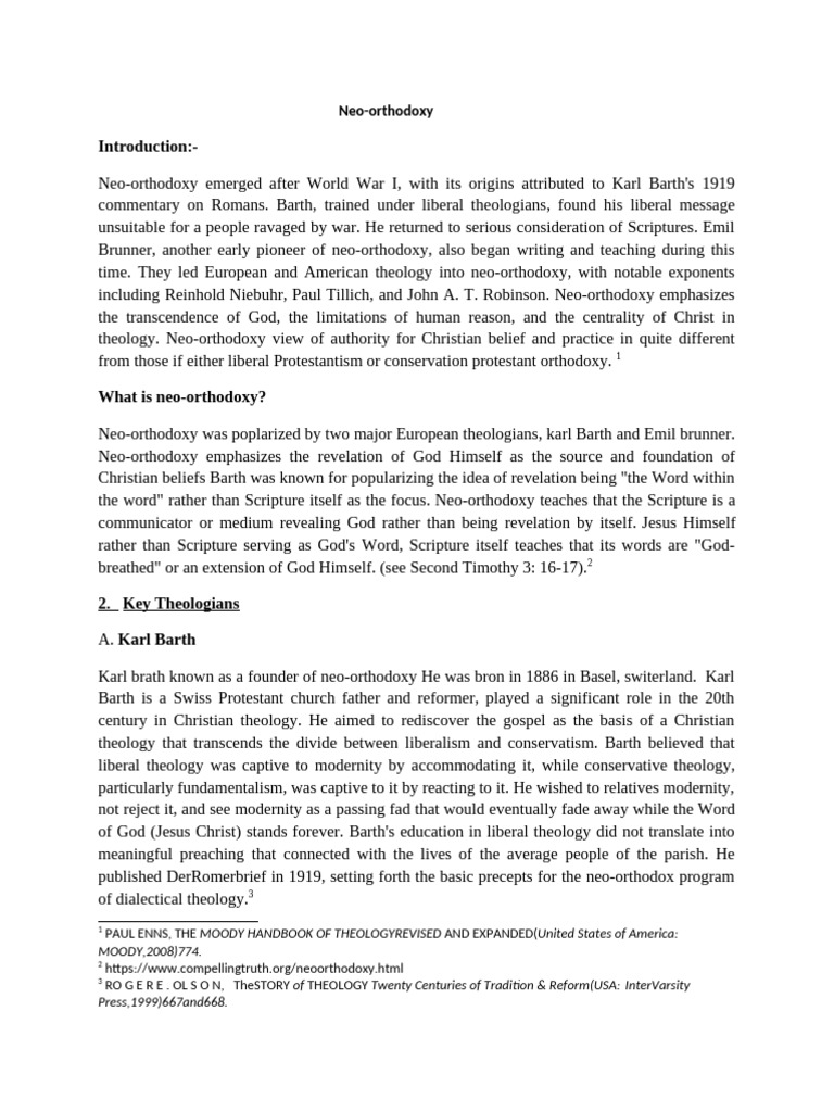 Understanding Neo-Orthodoxy Theology | PDF | Karl Barth | Revelation