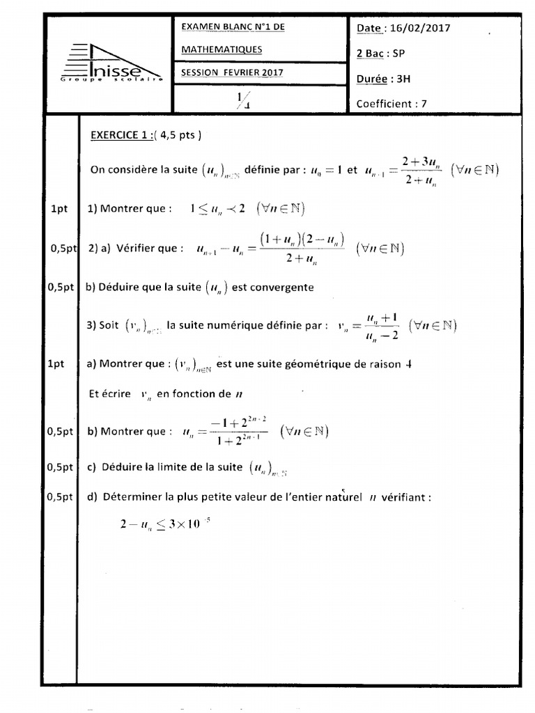 GSA_2BAC_1617_S1_EB1_PCF_Maths | PDF