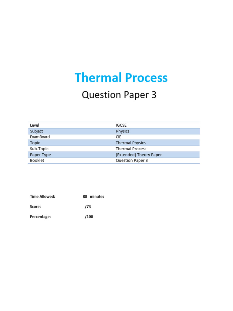 23.3 Thermal Processess Cie Igcse Physics Ext Theory QP Core 2 | PDF | Heat Capacity | Thermometer