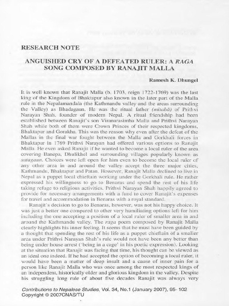 Raga Song Composed by Ranajit Malla | PDF | Nepal