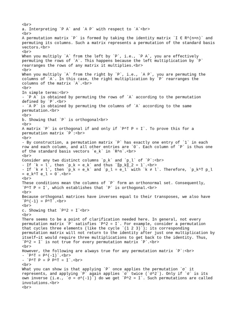 Understanding Permutation Matrices | PDF | Matrix (Mathematics ...