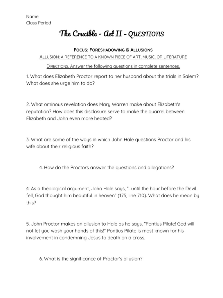 The Crucible Act II Study Guide | PDF