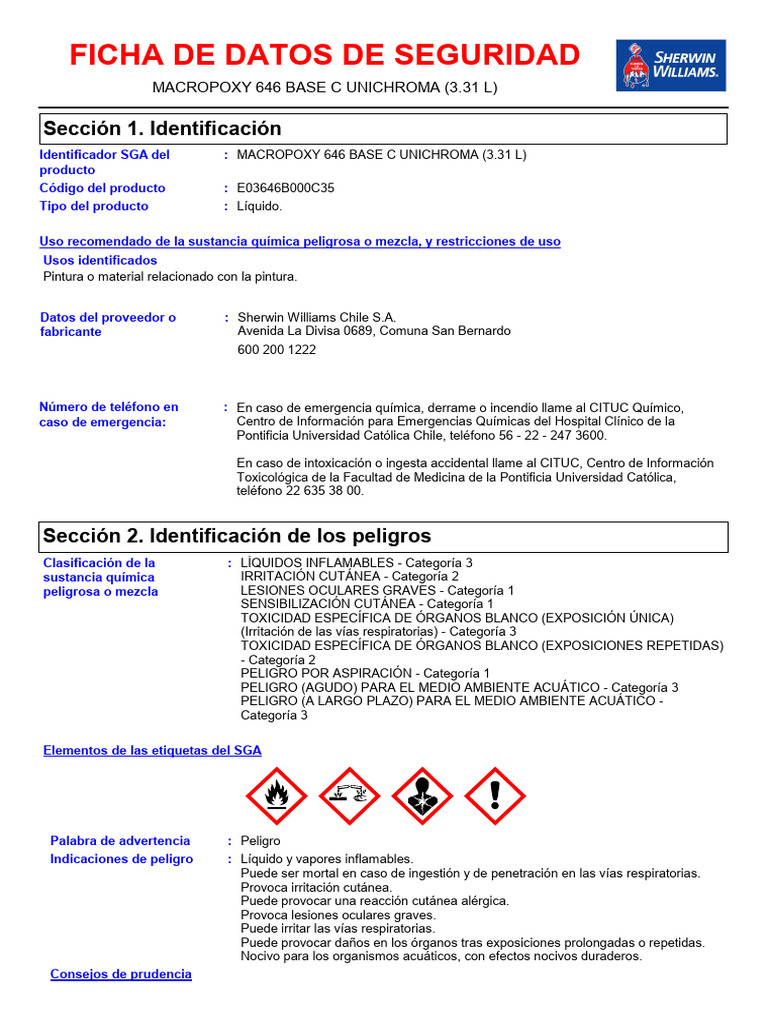 Ficha de Seguridad Macropoxy 646 C | PDF