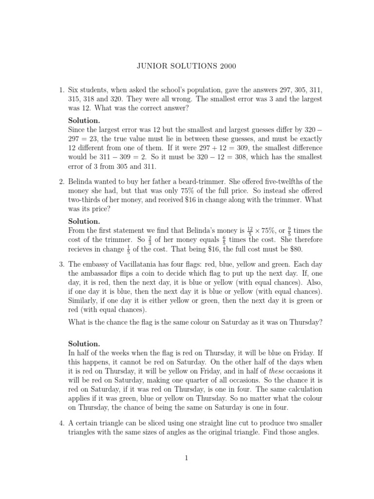Junior Solutions to Math Problems | PDF | Triangle | Angle