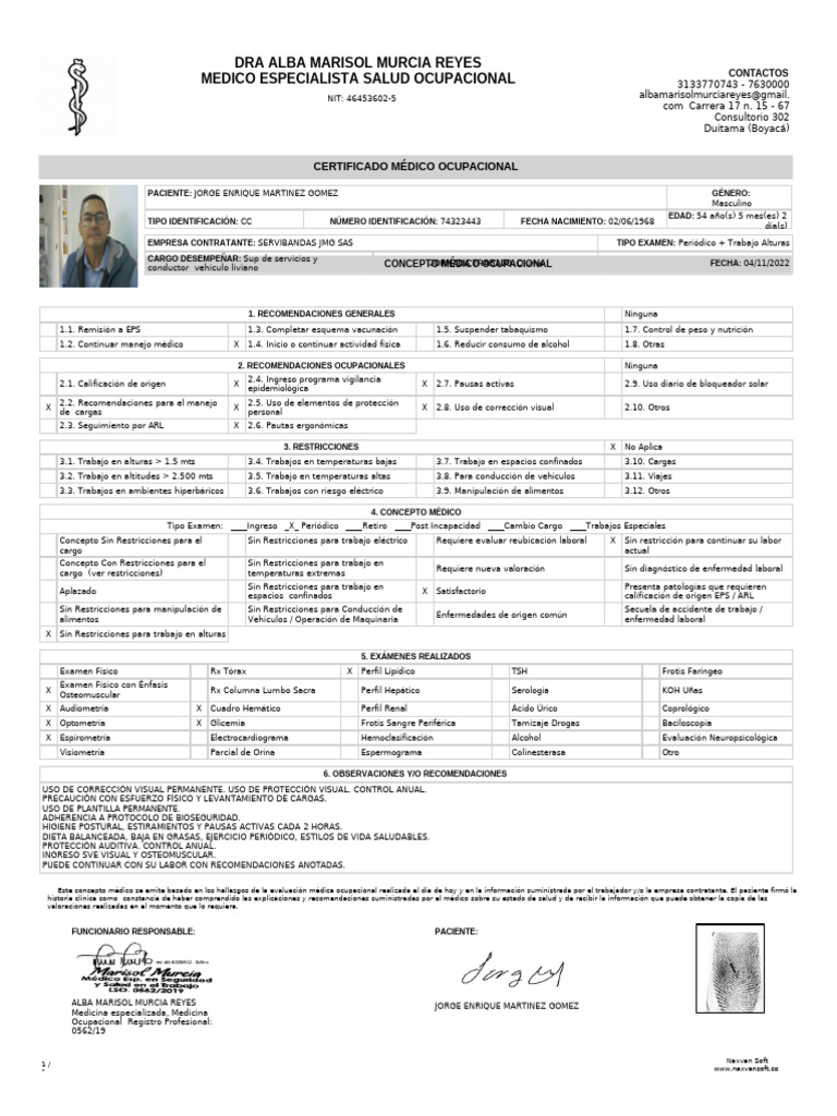 2022 11 04 Certificado medico ocupacional JMG 2022 2023 | PDF | Medicina CLINICA ...