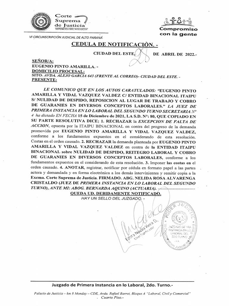 Cedula de Notificacion | PDF