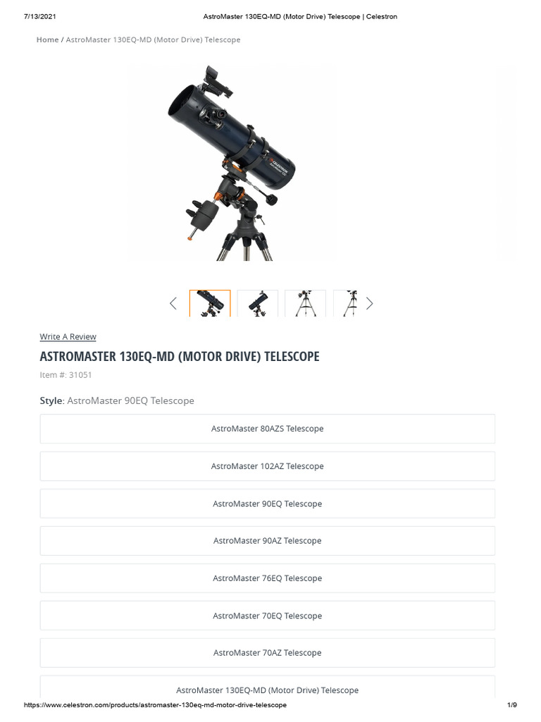 AstroMaster 130EQ-MD (Motor Drive) Telescope - Celestron | PDF | Light | Scientific Observation