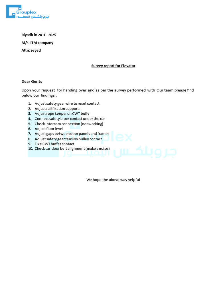 Elevator Survey Report Findings | PDF