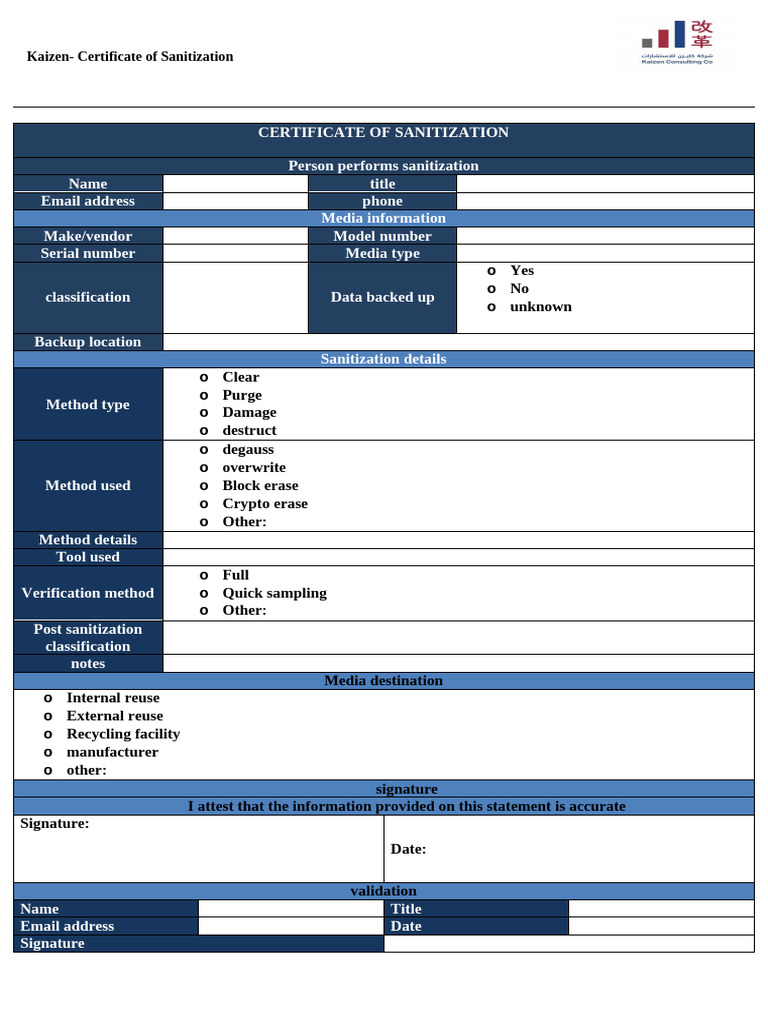 Kaizen-Sanitization Form | PDF