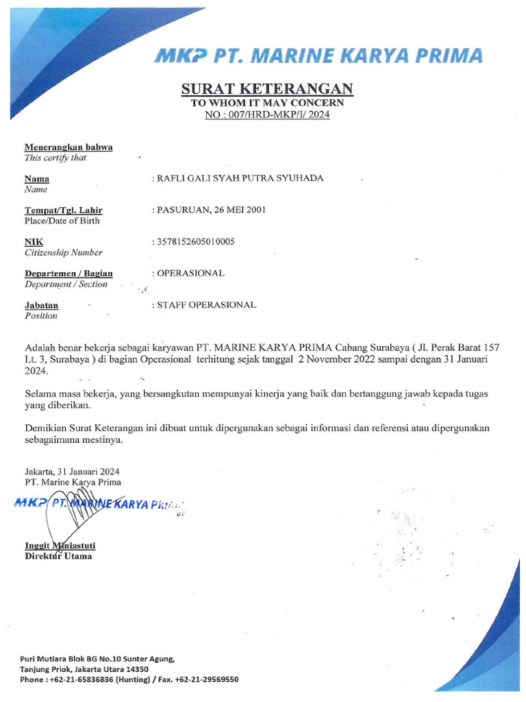 Rafli-Paklaring MKP | PDF