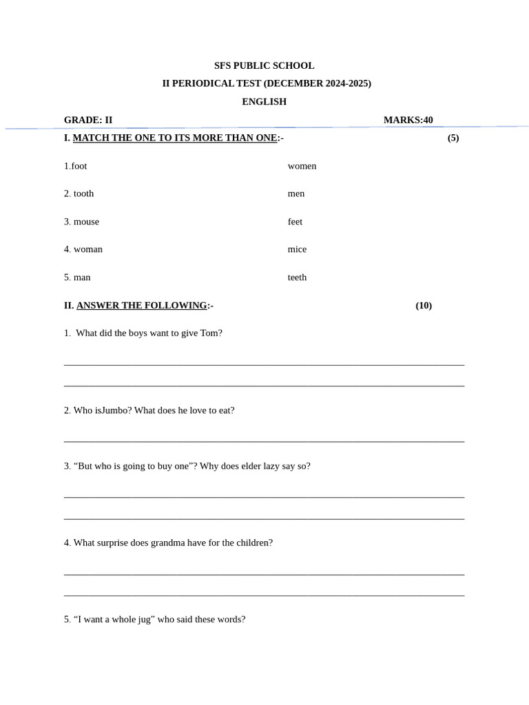Grade 2 English Periodical Test 2024-25 | PDF