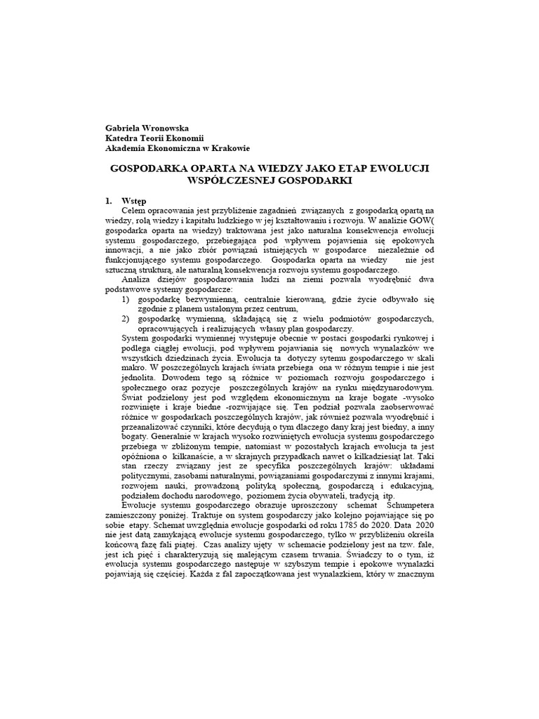 Gospodarka Oparta Na Wiedzy Jako Etap Ewolucji | PDF
