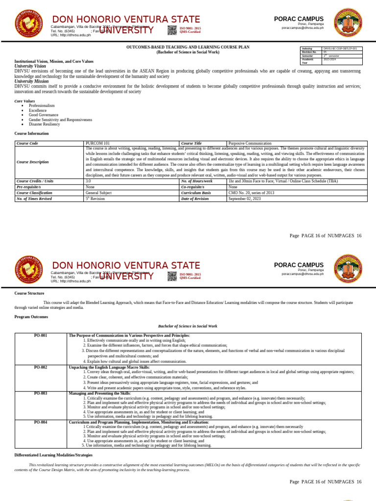 PurComm Syllabus New Format AY 2021 2022 Edited | PDF | Communication ...