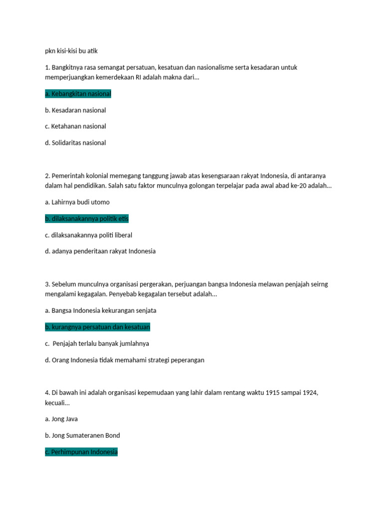 PKN Kisi-Kisi Bu Atik & Jawaban | PDF