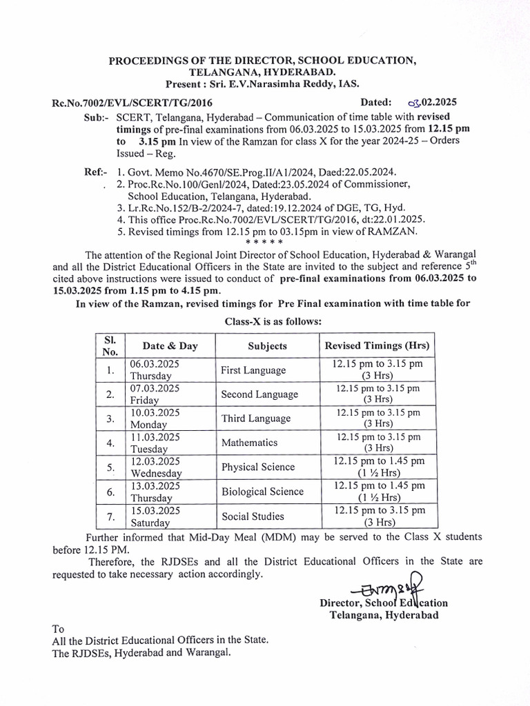 SSC-2025 Pre-Final Revised Timings | PDF