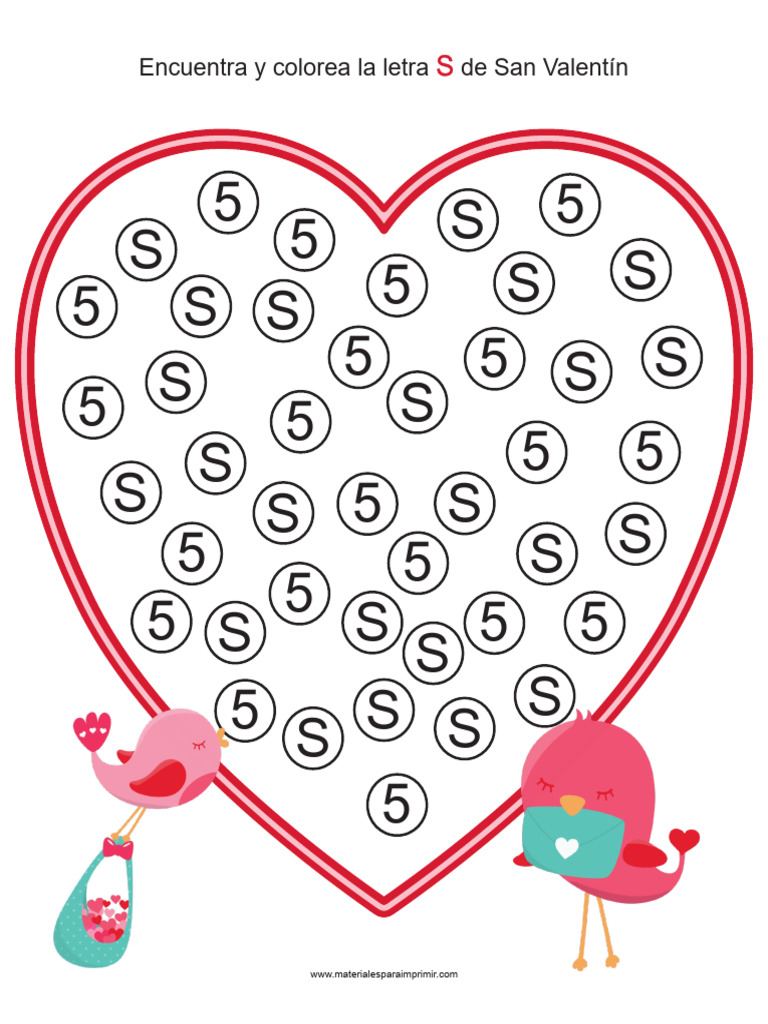 Encuentra y Colorea Letras S de San Valentín | PDF
