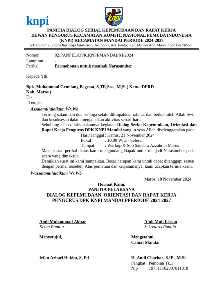 Undangan Narasumber Dialog Kepemudaan | PDF