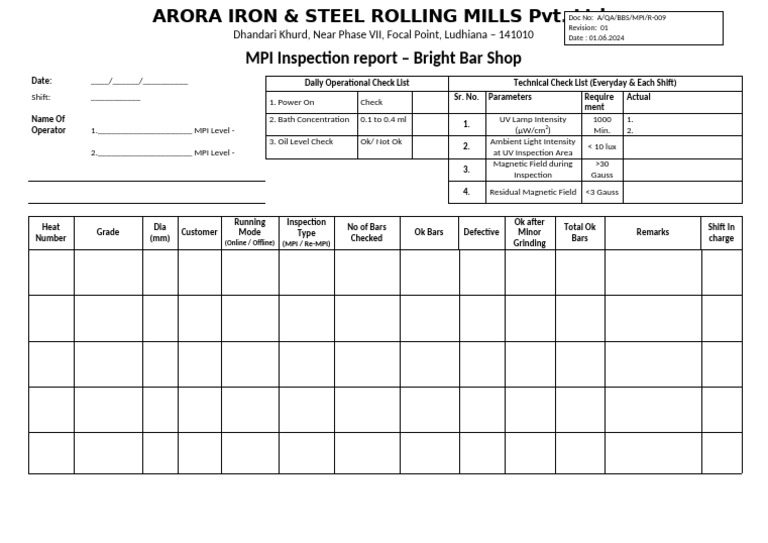 BBS MPI Inspection Report | PDF | Light
