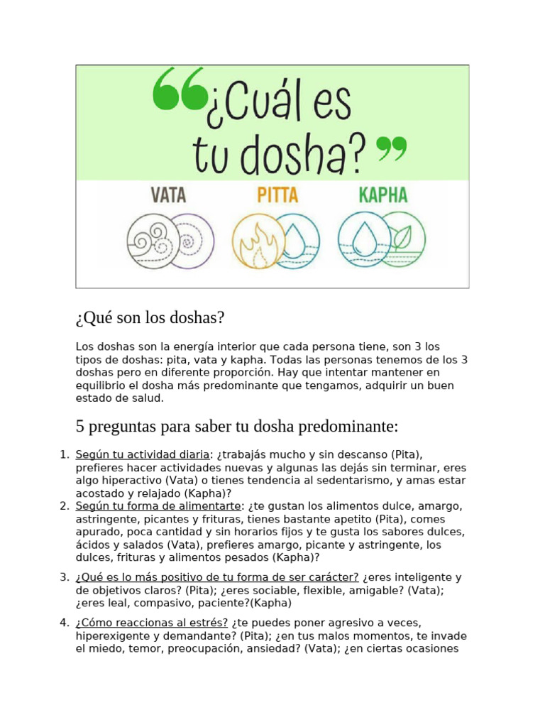 Qué Son Los Doshas | PDF | Ayurveda | Hipertensión