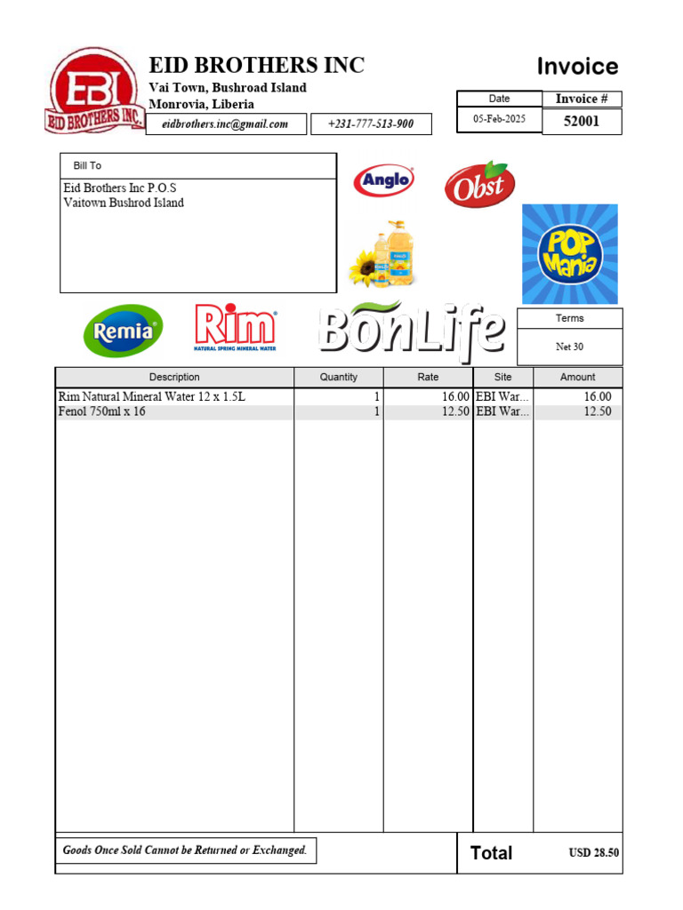 Eid Brothers Inc: Invoice | PDF