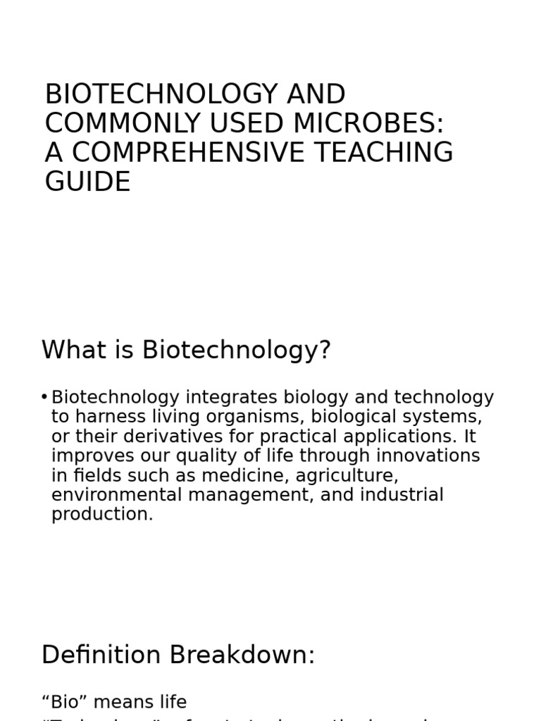 Biotechnology and Microbes Overview | PDF | Biotechnology | Genetic ...