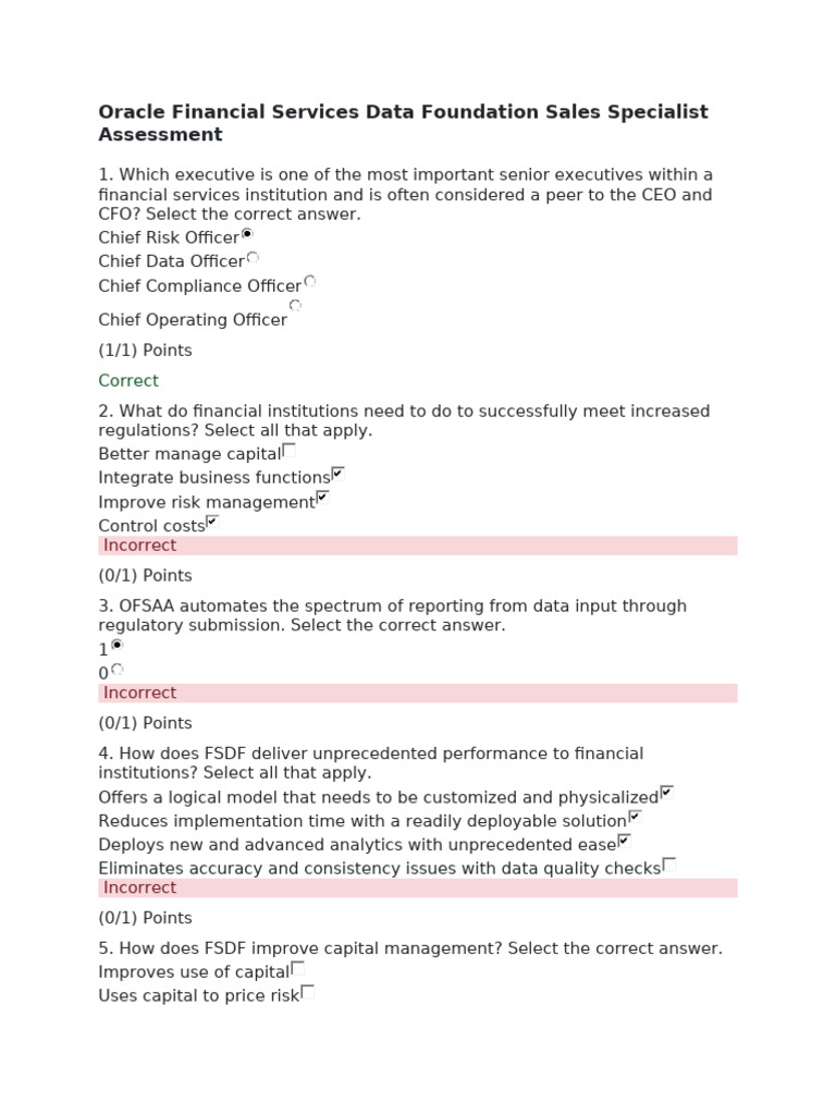 Oracle Financial Services Data Foundation Sales Specialist Assessment ...