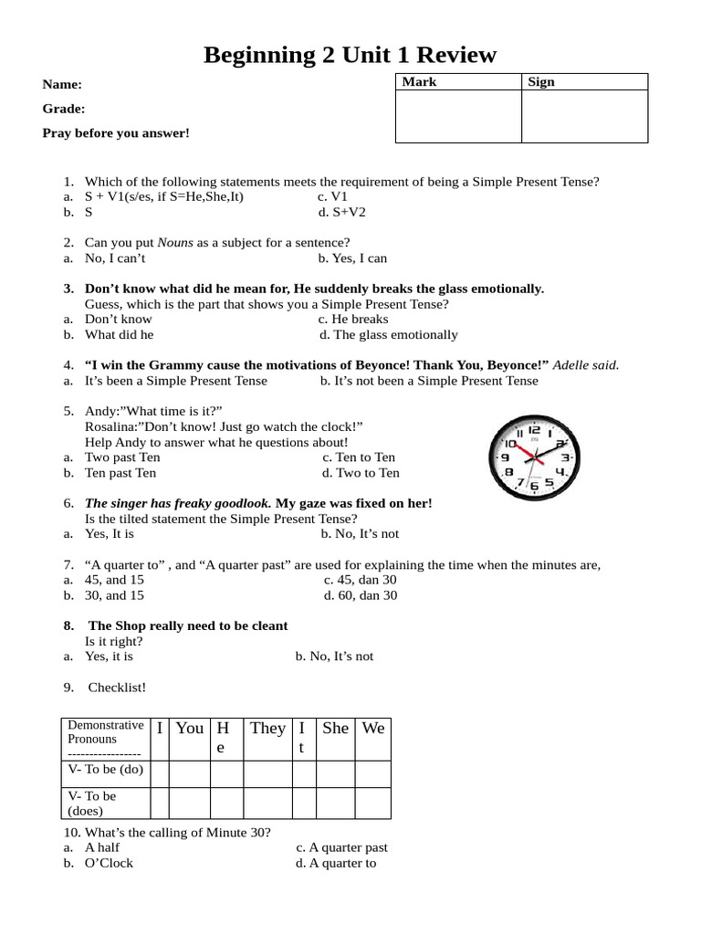 Beginning 2 Unit 1 Review | PDF | Linguistic Morphology | Languages