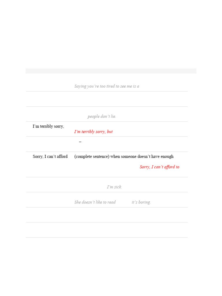 Vocabulary for Making Excuses | PDF | Grammar | Linguistics