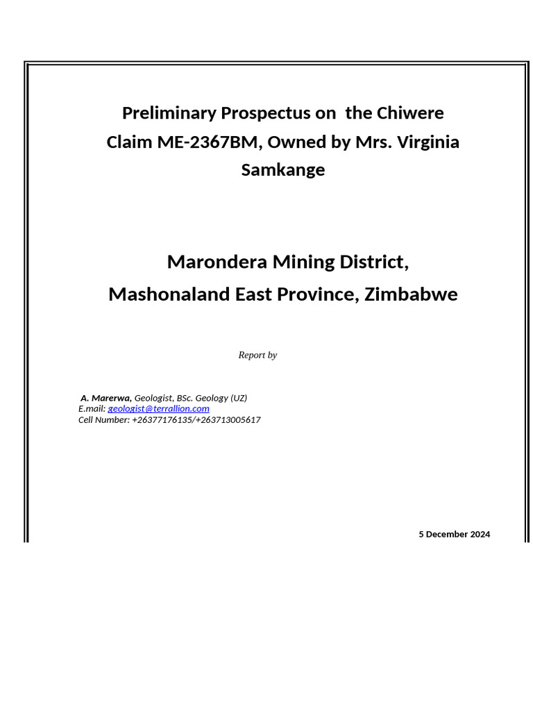 Preliminary Assessment of Chiwere Claim ME-2367BM | PDF | Petrology ...
