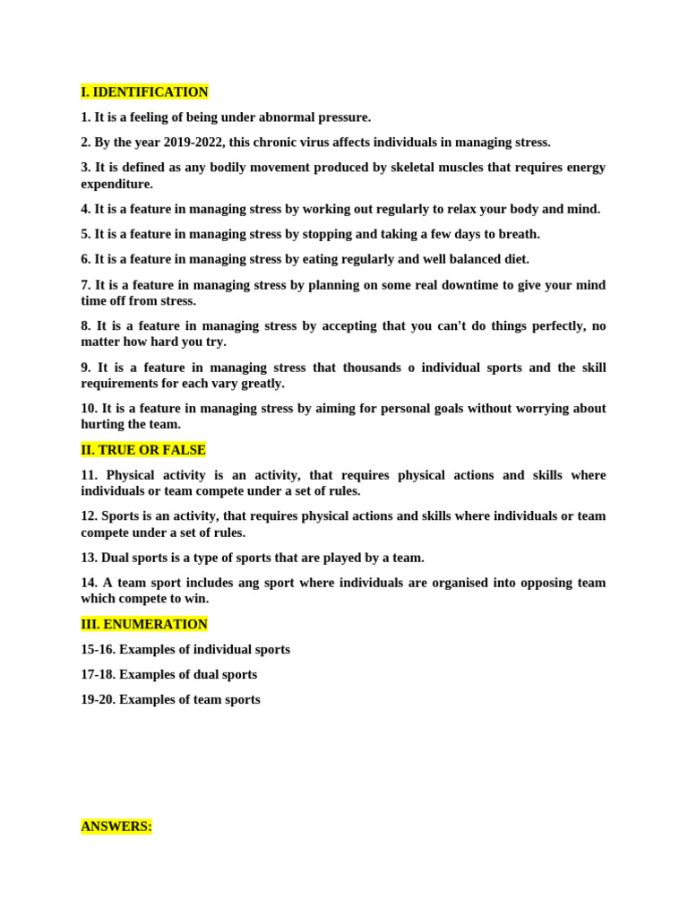 Stress Management & Sports Guide | PDF
