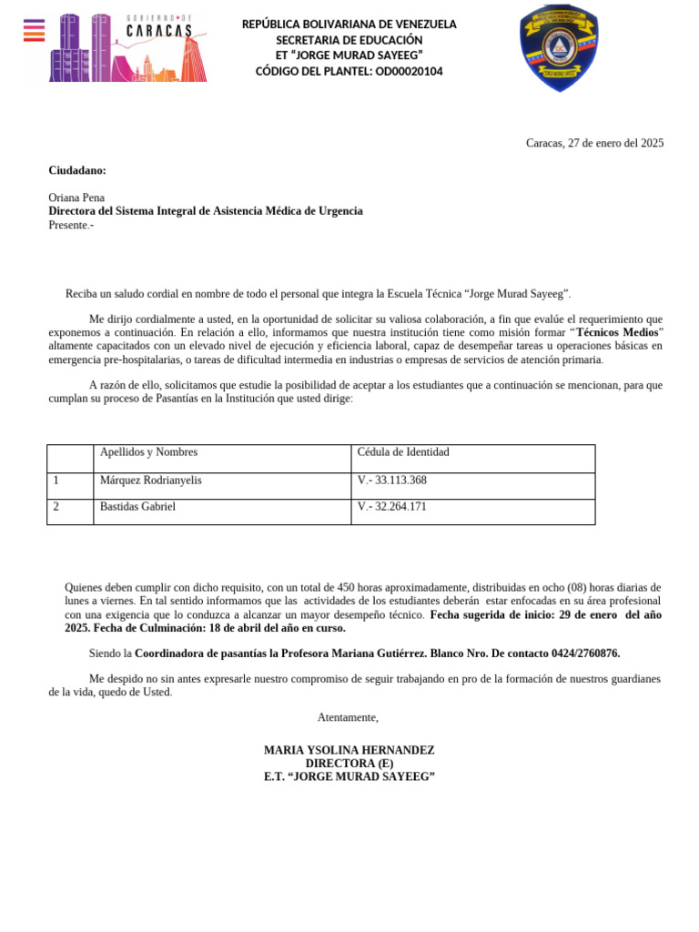 Oficio Pasantias II MOMENTO 6TO AÑO IMPRIMIR1 | PDF