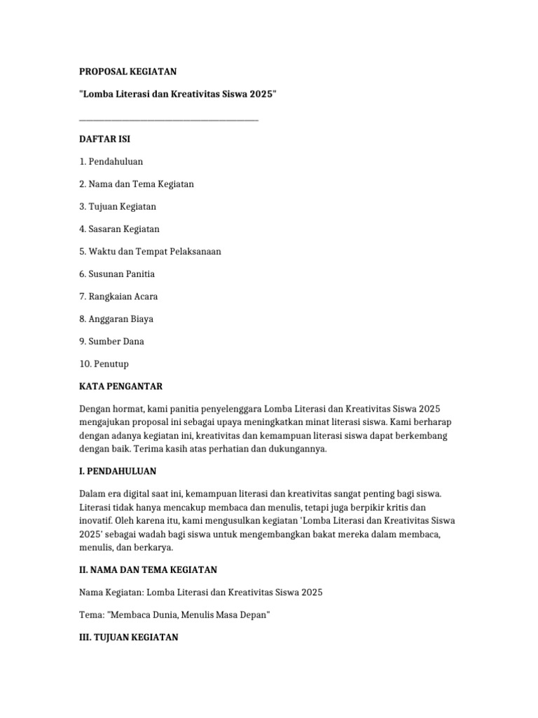 Proposal Lomba Literasi 2025 | PDF