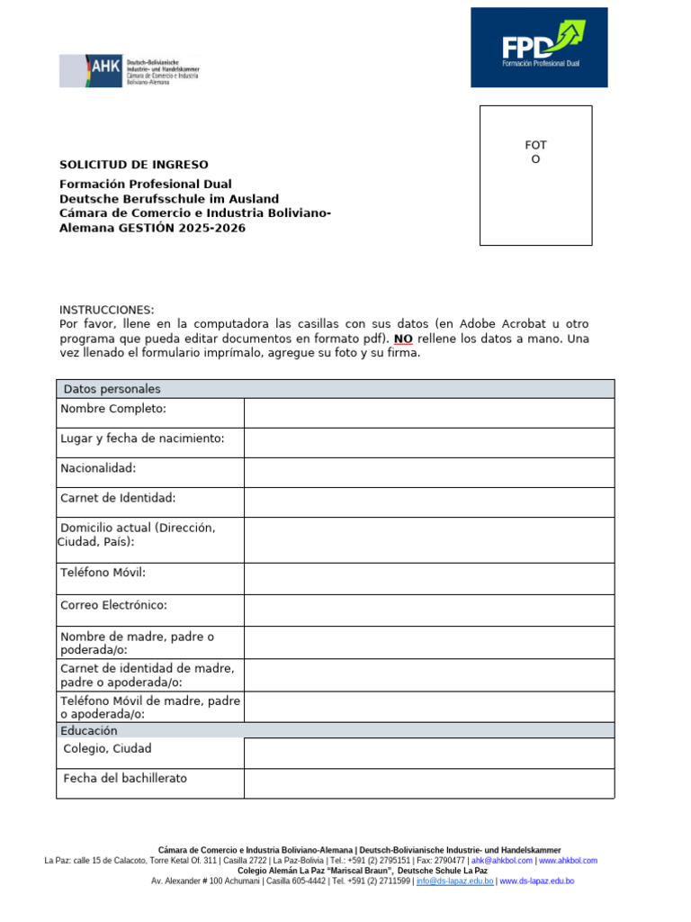 Formulario - Postulación FPD 2025-2026 | PDF