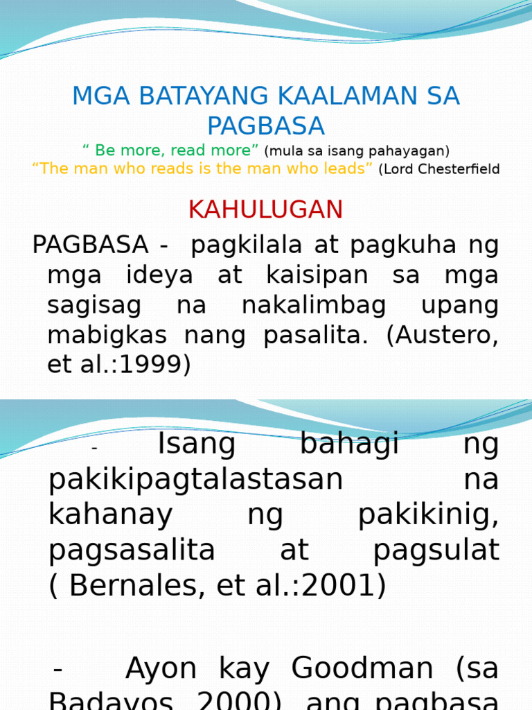 Mga Batayang Kaalaman Sa Pagbasa | PDF