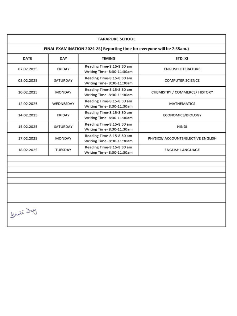 Std. XI - FINAL EXAMINATION SCHEDULE-2024-25 | PDF