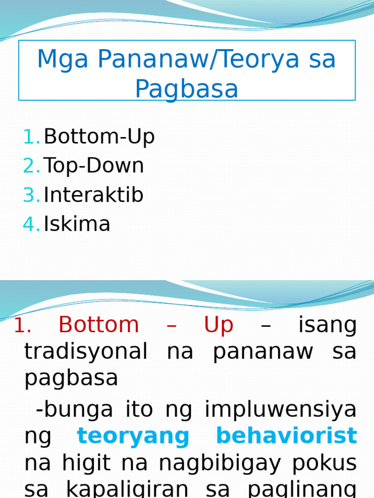 Mga Teorya Sa Pagbasa | PDF