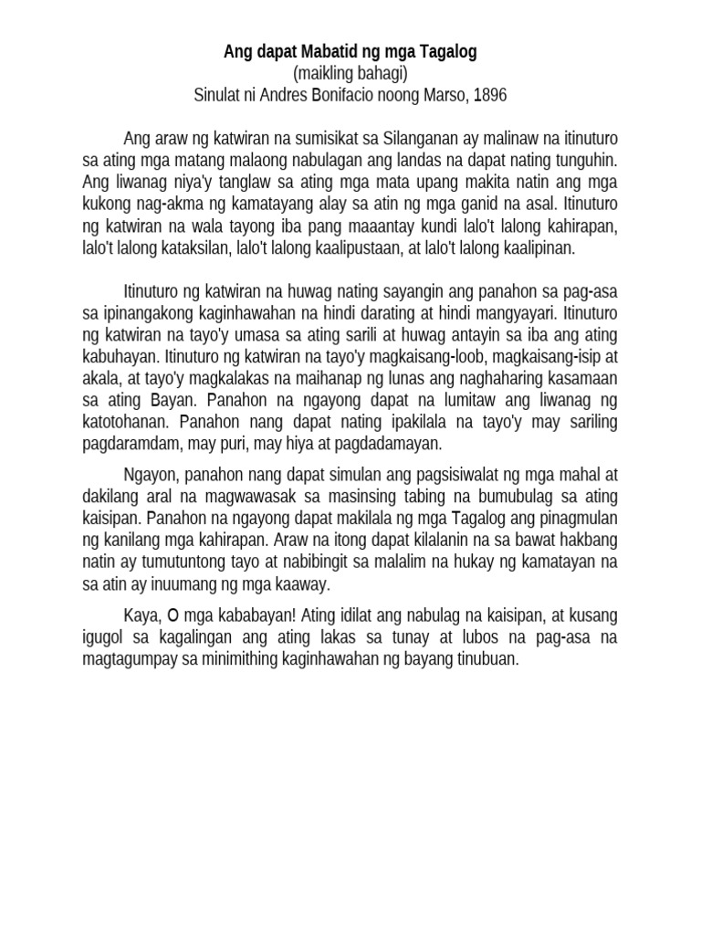 Ang Dapat Mabatid NG Mga Tagalog | PDF