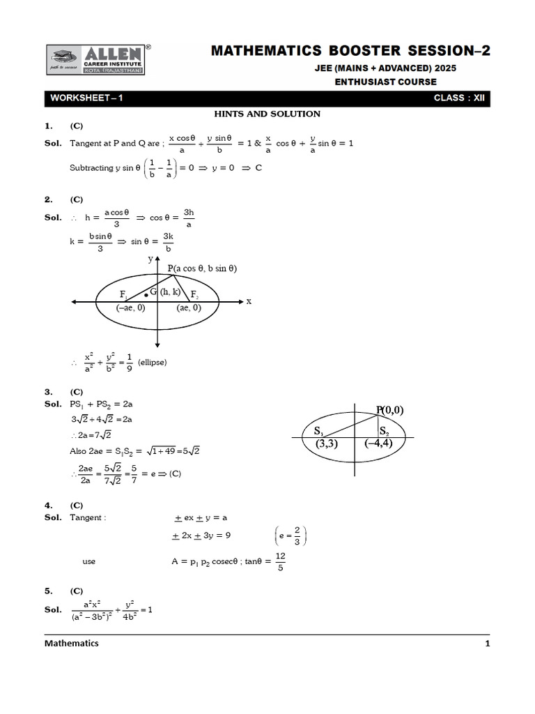 Worksheet-1_Sol-Mathematics | PDF | Geometry | Elementary Geometry
