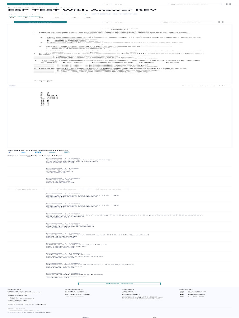 Esp Test With Answer Key PDF 2 | PDF