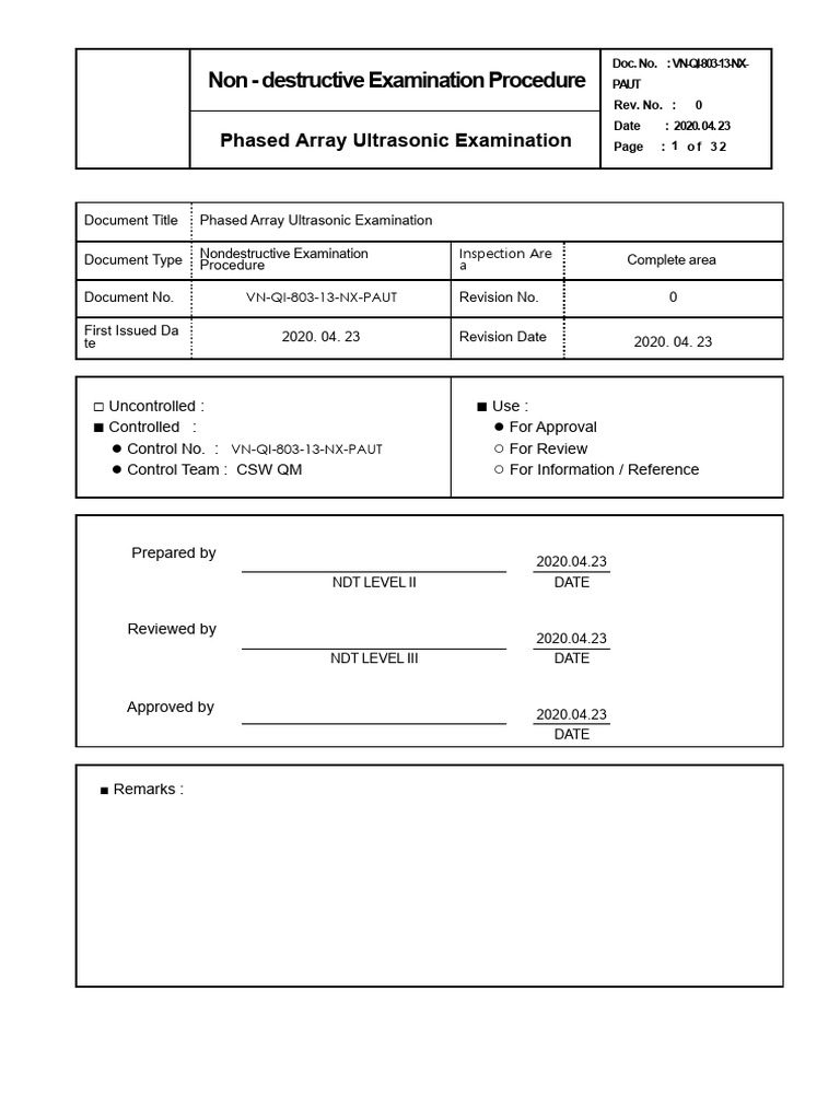PAUT Procedure Reference | PDF | Nondestructive Testing